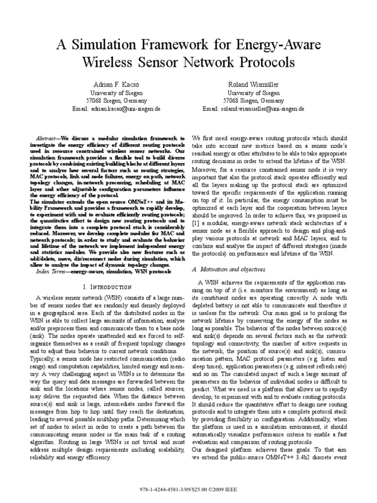 A Simulation Framework For Energy-Aware Wireless Sensor Network ...