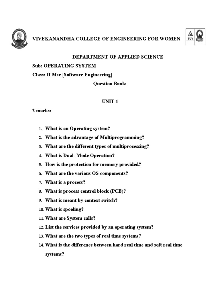 Operating System Question Bank PDF | PDF | Scheduling (Computing) | Thread (Computing)