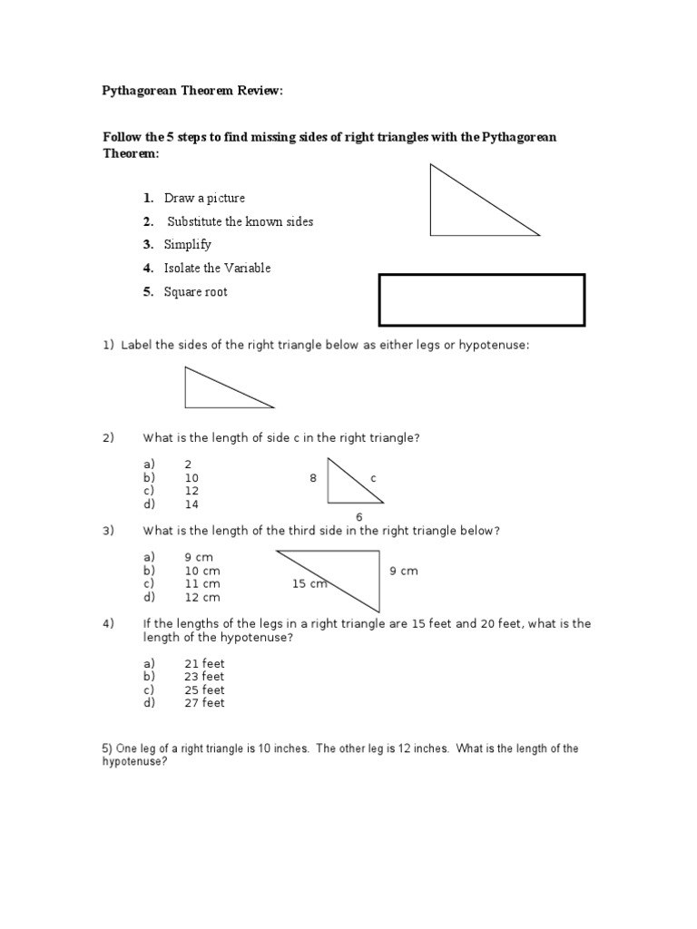 Pythagorean Theorem Review | PDF