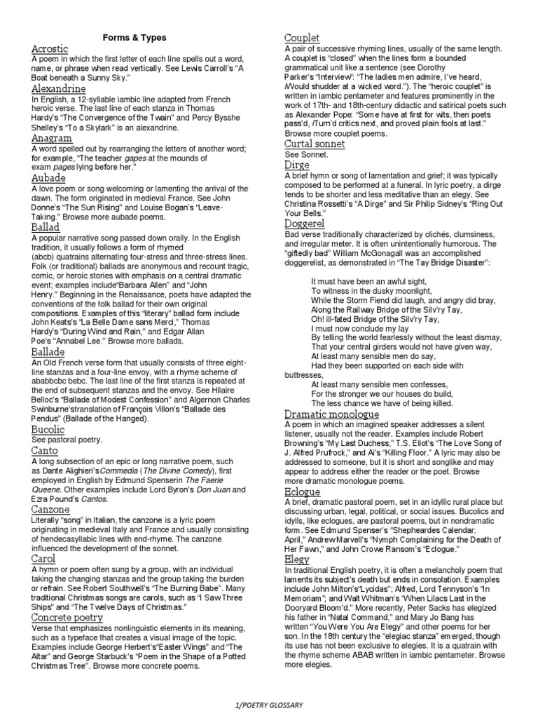 Poetry Glossary | PDF | Metre (Poetry) | Sonnets
