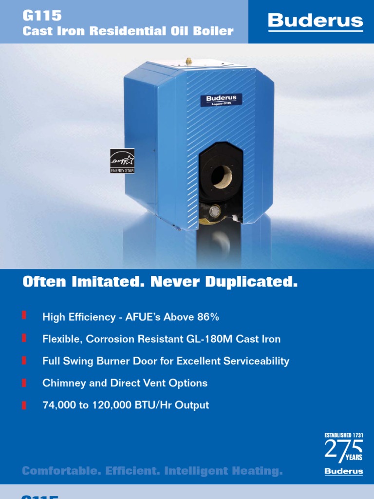 Buderus G115 Oil Fired Hot Water Boiler Brochure | Water Heating | Chimney