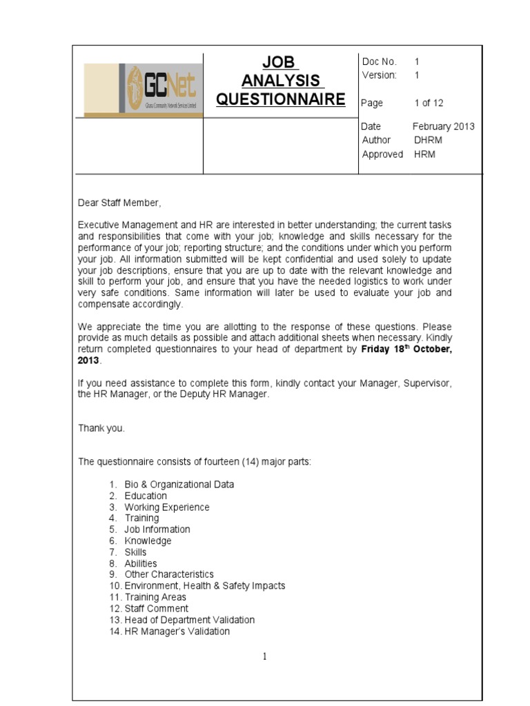 Job Analysis Questionnaire | PDF | Public Opinion | Science