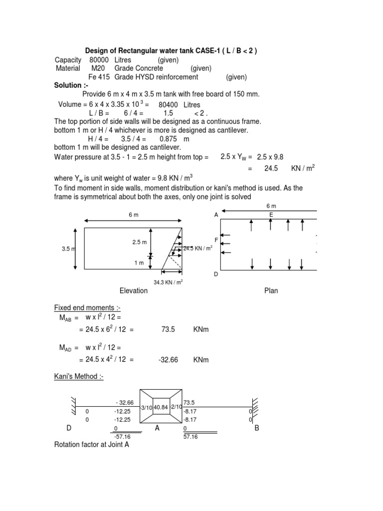 Rectangular Water Tank Design Guide | PDF | Bending | Chemical Product ...
