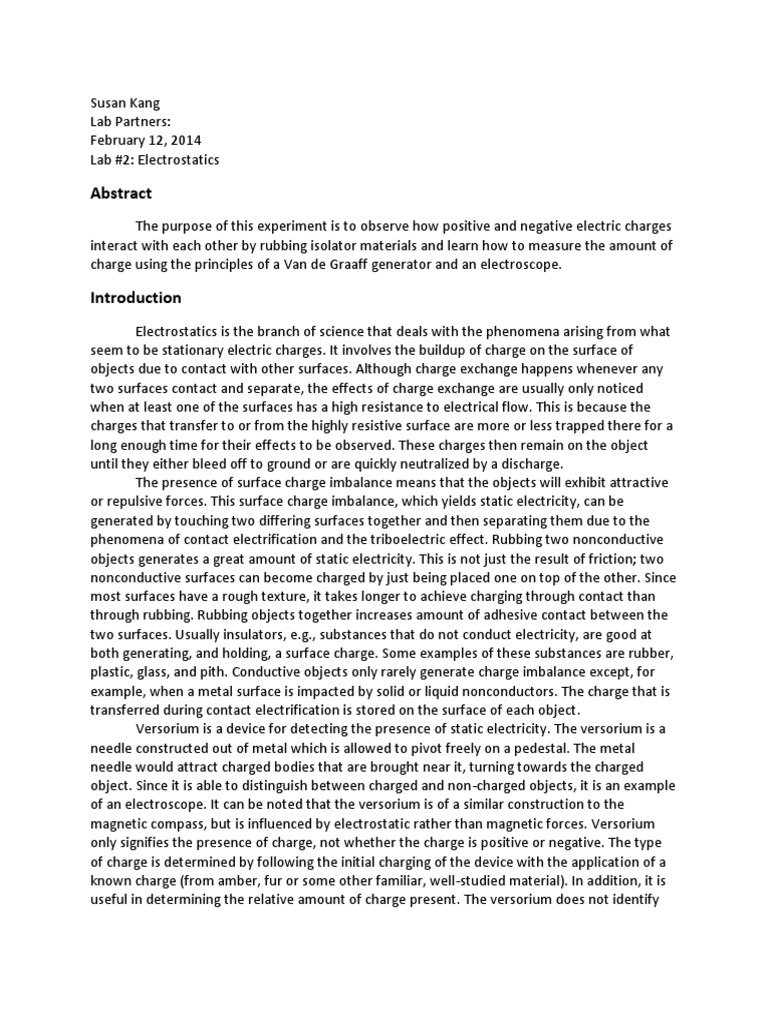Physics Lab 2 Pdf Electric Charge Electrostatics