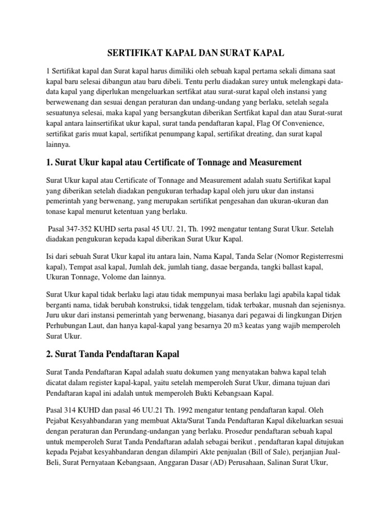 Sertifikat Kapal Dan Surat Kapal | PDF