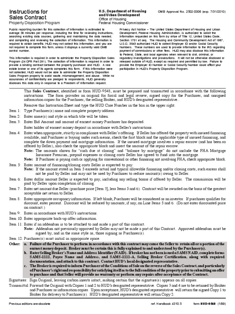 HUD 9548 Sales Contract | PDF | Federal Housing Administration ...