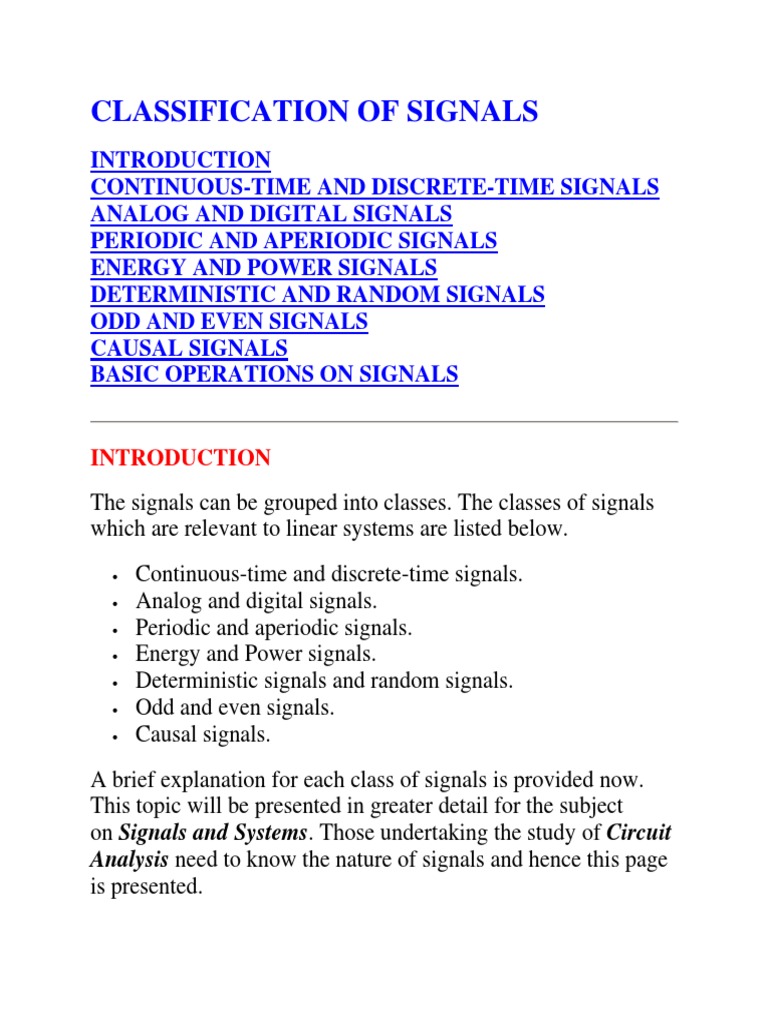 Classification of Signals | PDF | Signal (Electrical Engineering ...