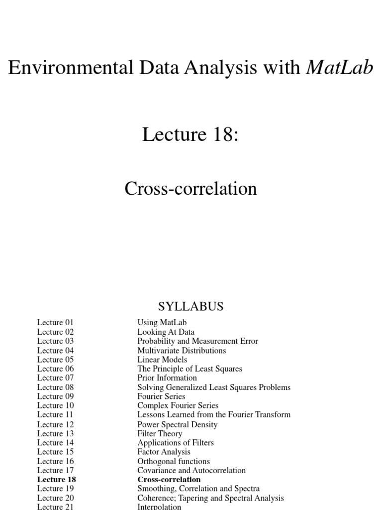 Enviro Data Analysis with MatLab Lecture 18: Cross-Corr | PDF | Autocorrelation | Spectral Density