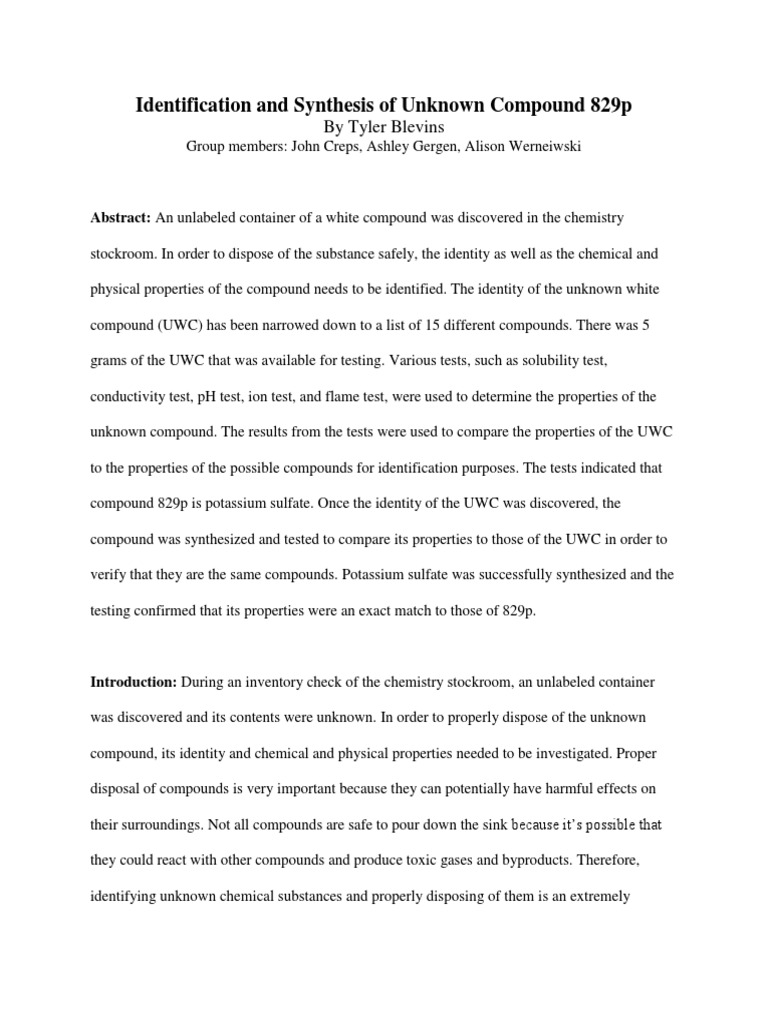 Unknown White Compound Lab Report | PDF | Ph | Chemical Substances