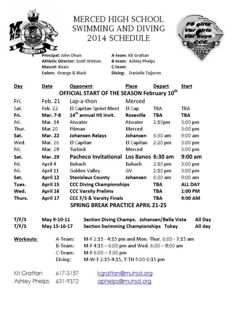Merced High School Swim & Dive Schedule 2014 | PDF