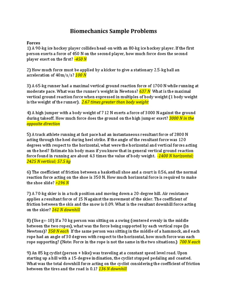Biomechanics Sample Problems | PDF | Rotation Around A Fixed Axis | Force