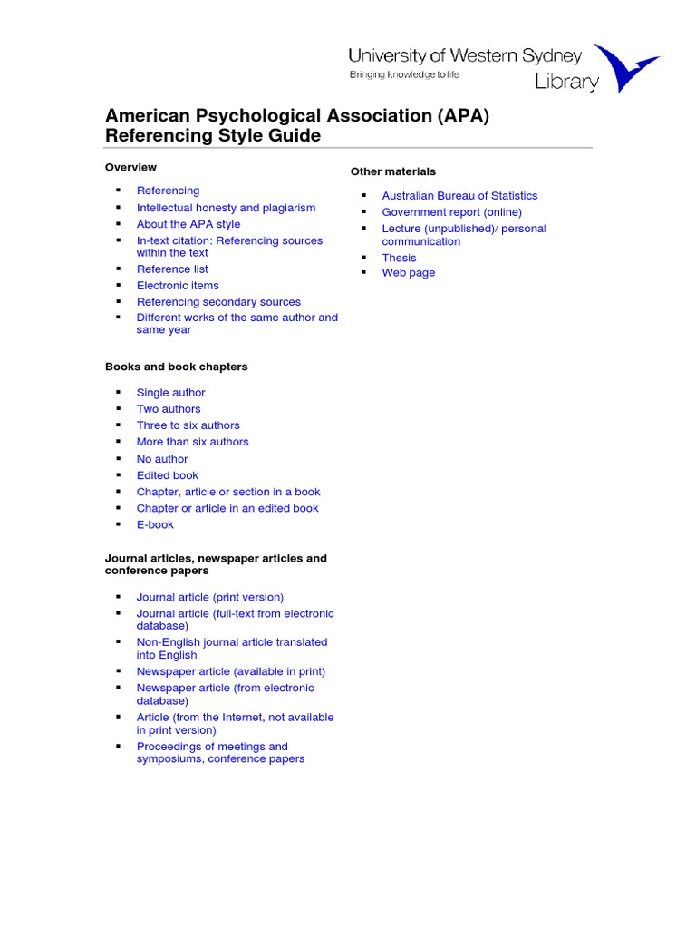 American Psychological Association (APA) Referencing Style Guide | PDF