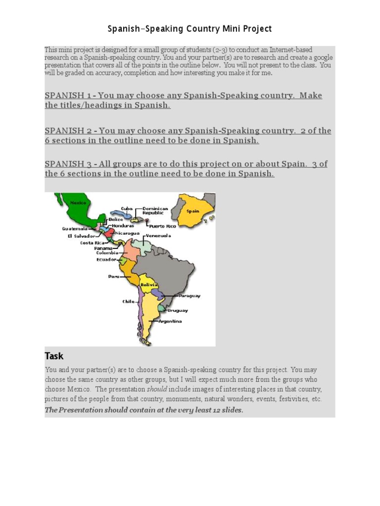 Spanish-Speaking Country Project Guide | PDF | Spain | Spanish Language