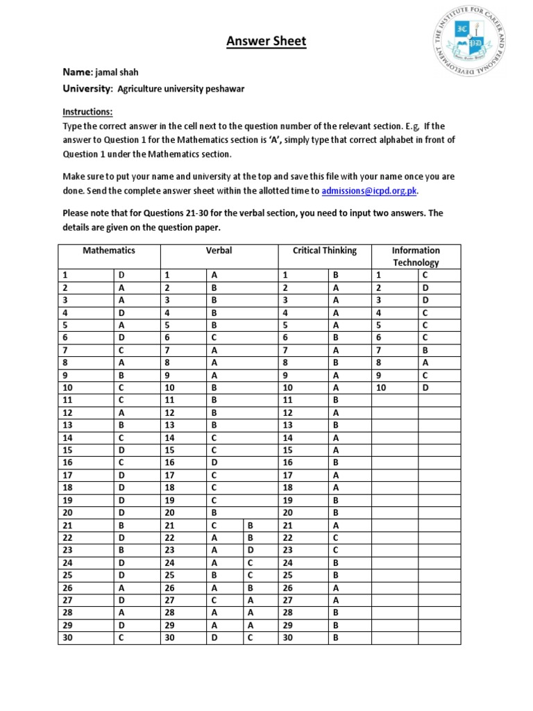 Online Answer Sheet | PDF