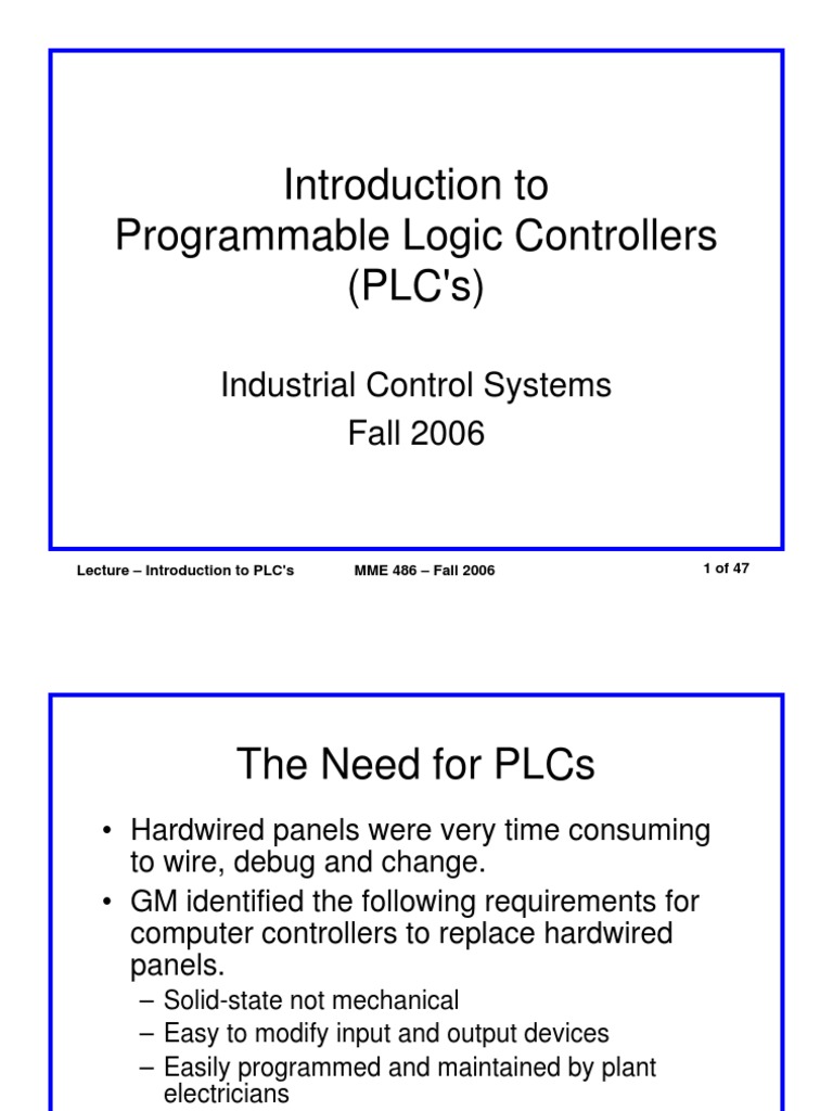 Introduction To Programmable Logic Controllers (PLC'S) : Industrial ...
