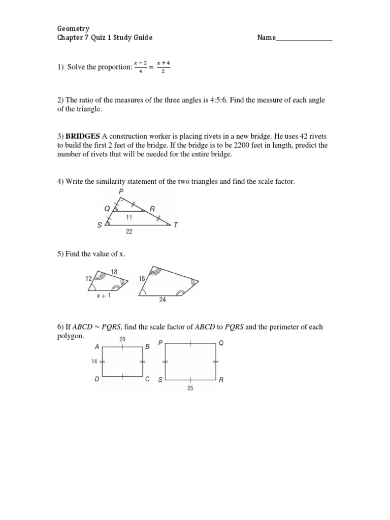 Chapter 7 Quiz 1 Study Guide | PDF | Triangle | Elementary Geometry