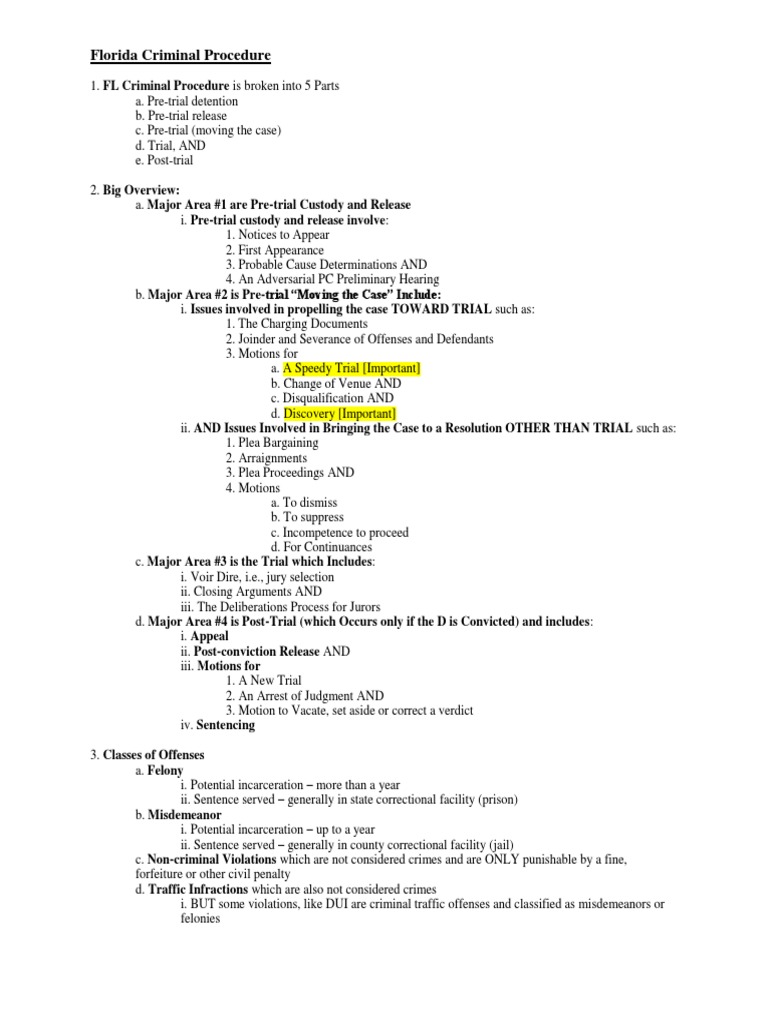 Florida Criminal Procedure Outline | PDF | Plea | Arrest