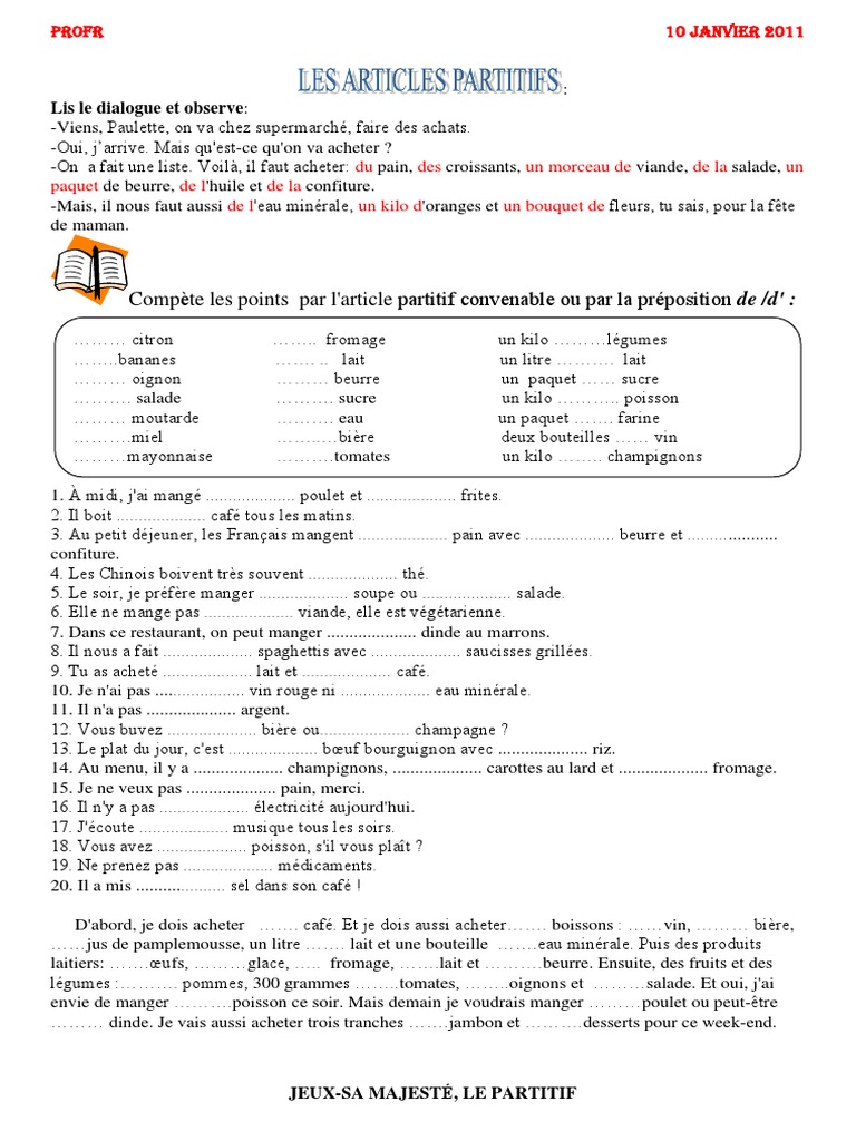 Article Partitif | PDF | Nourritures | Cuisine