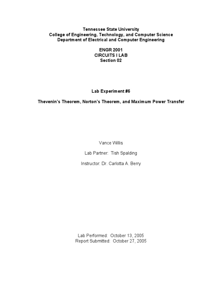 Circuits Lab Exp 6 Report | PDF | Electrical Network | Resistor
