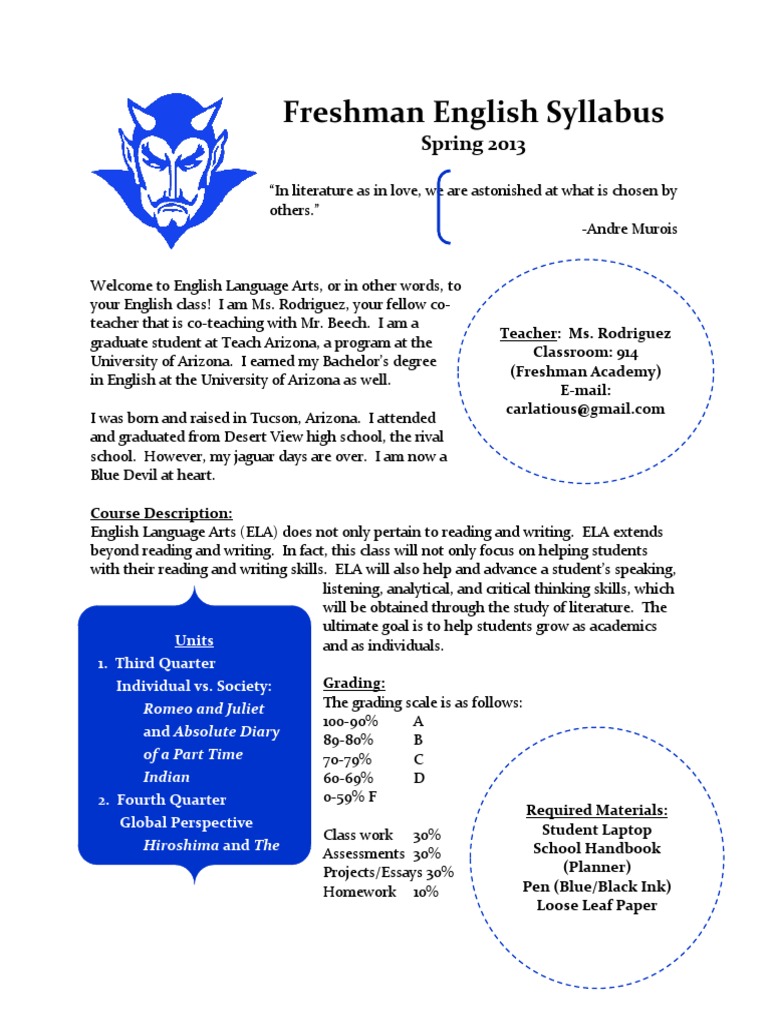 Freshman English Syllabus 2 | PDF | Classroom | Homework