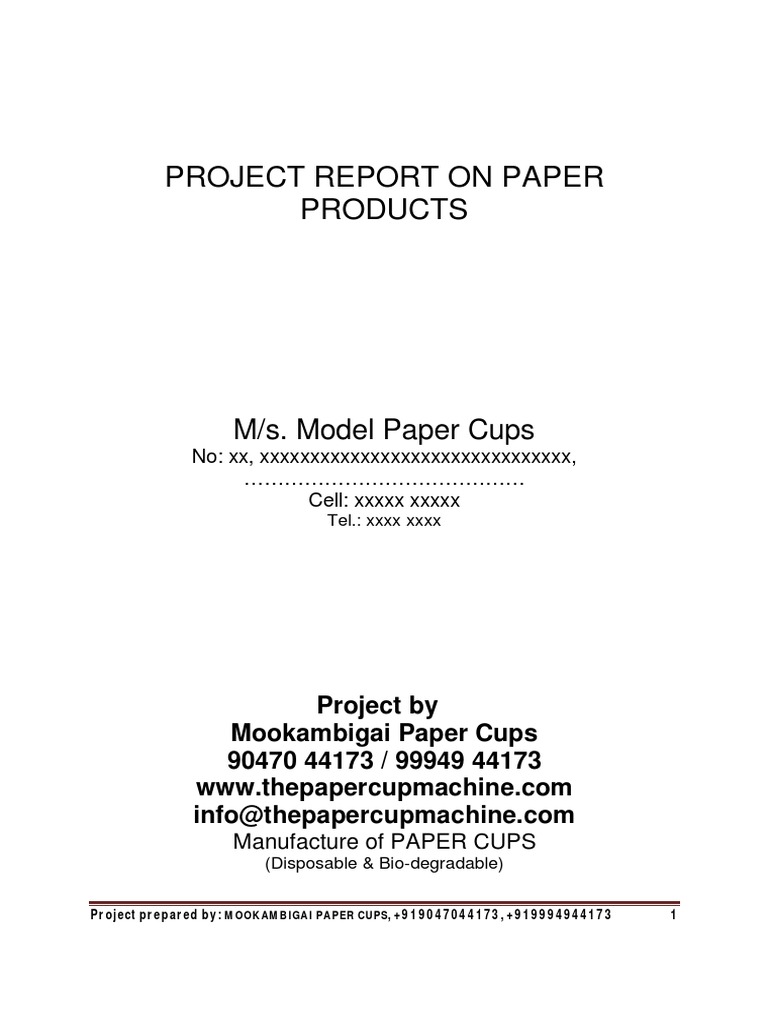 Paper Cup Manufacturing Project Report | PDF