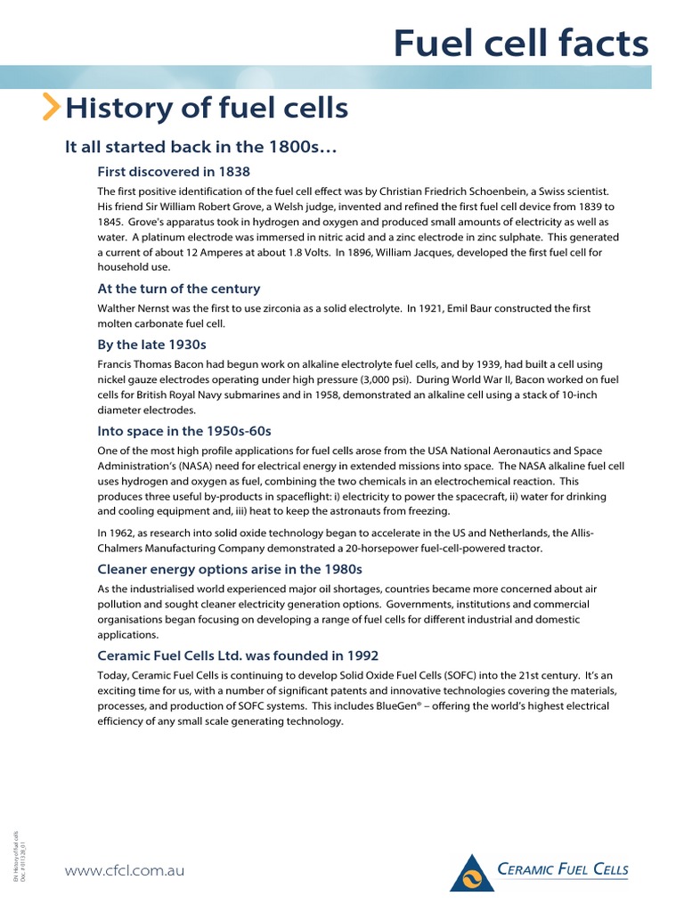 Fuel Cell Facts: History of Fuel Cells | PDF | Fuel Cell | Solid Oxide ...