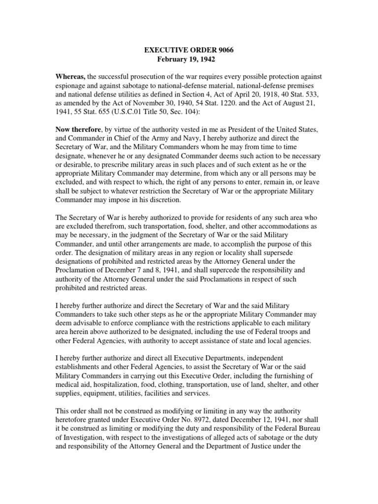 Executive Order 9066 February 19, 1942 Whereas, The Successful ...