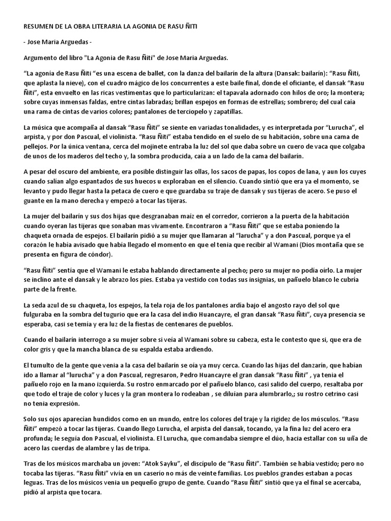 RESUMEN DE LA OBRA LITERARIA LA AGONIA DE RASU ÑITI