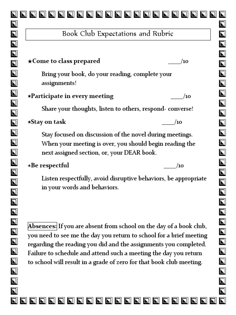 Book Club Guidelines and Grading Rubric | PDF