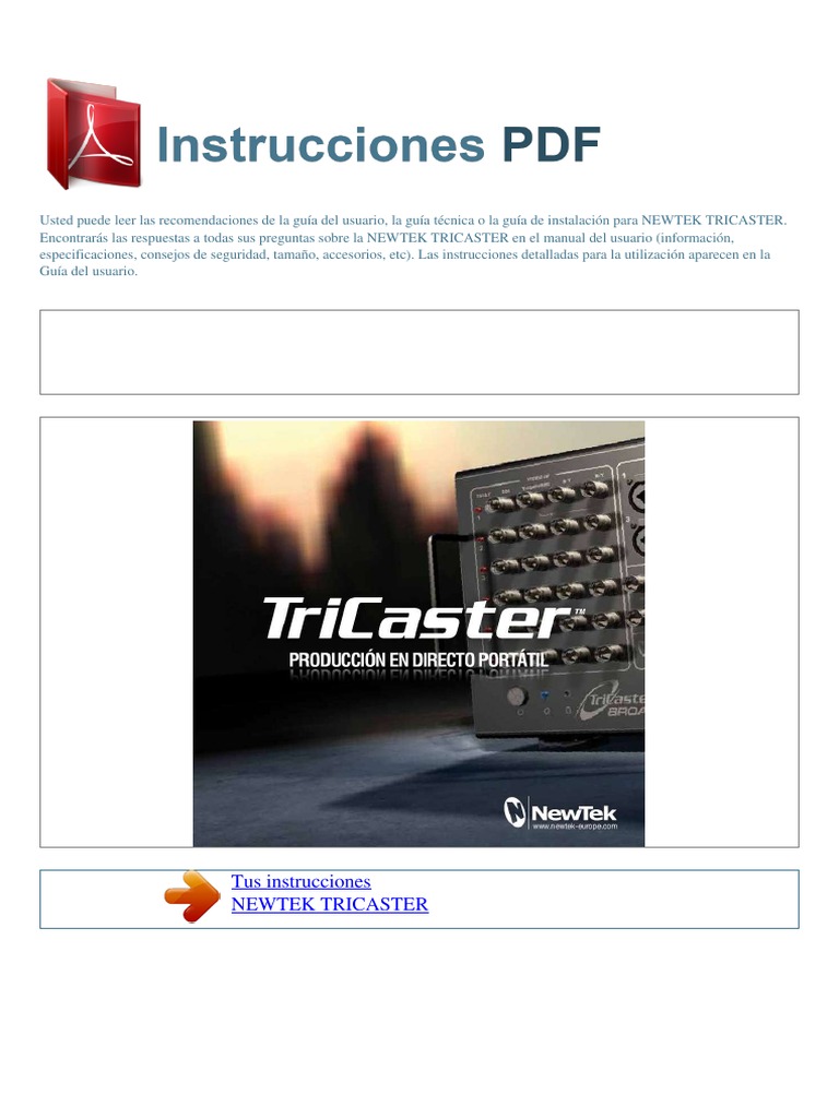 Manual de Instrucciones NEWTEK TRICASTER S | PDF | Vídeo | Streaming Media