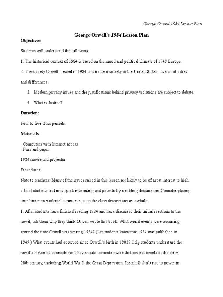 Lesson Plan | PDF | George Orwell | Lesson Plan