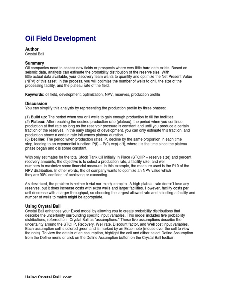 Oil Field Development | PDF | Barrel (Unit) | Net Present Value