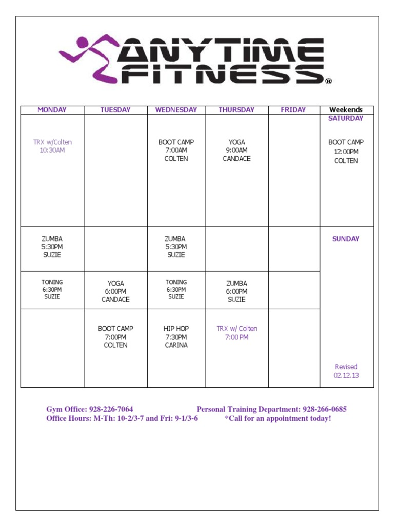 Weekly Fitness Class Schedule | PDF | Sports & Recreation | Lifestyle