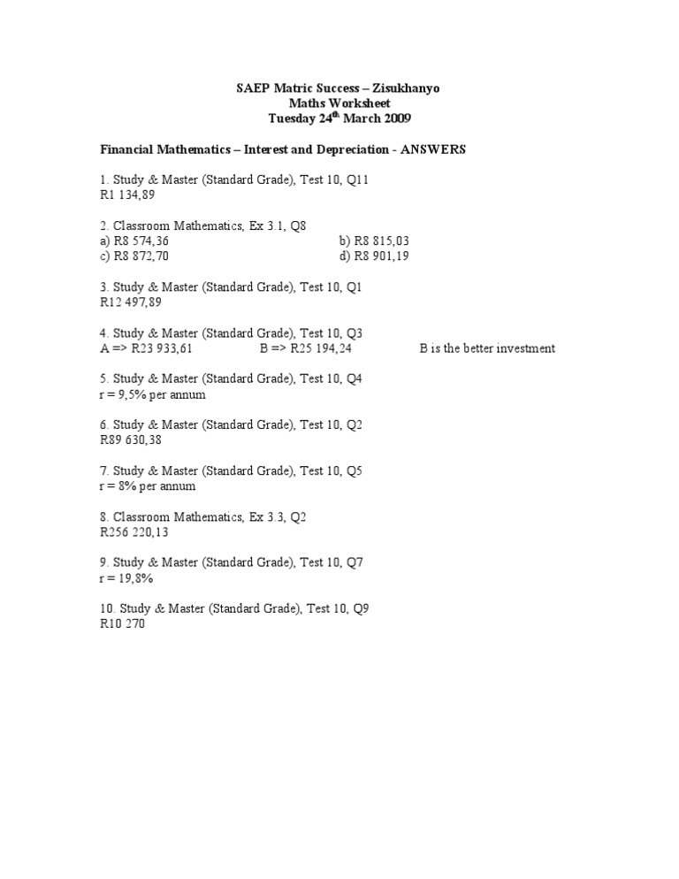 Financial Maths: Depreciation Answers | PDF