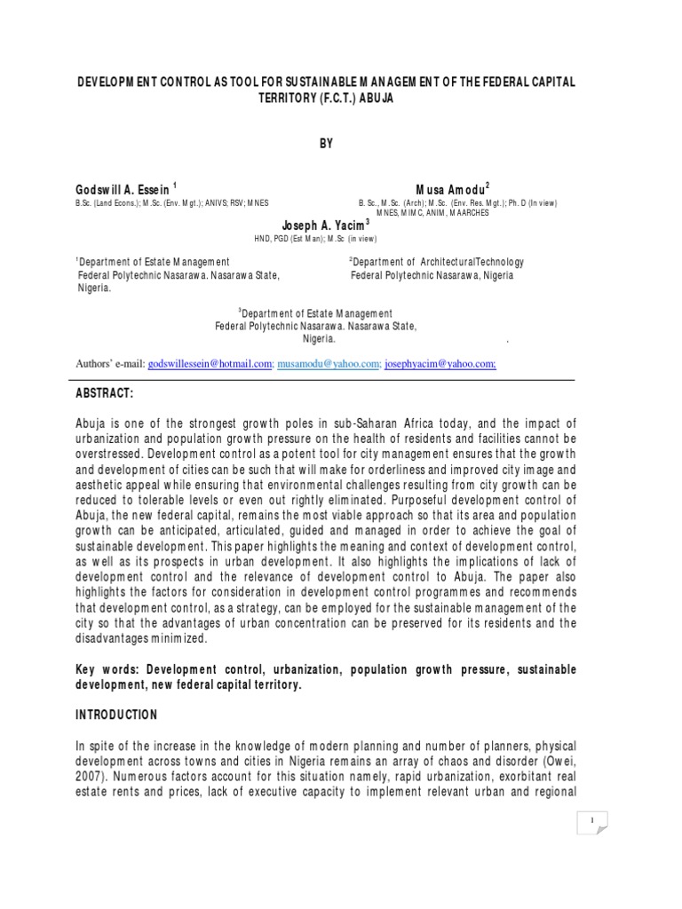 Development Control in Abuja's Growth | PDF | Parks | Nigeria