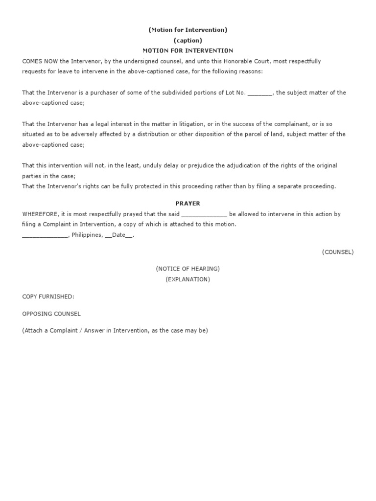 Motion For Intervention | PDF | Intervention (Law) | Lawsuit
