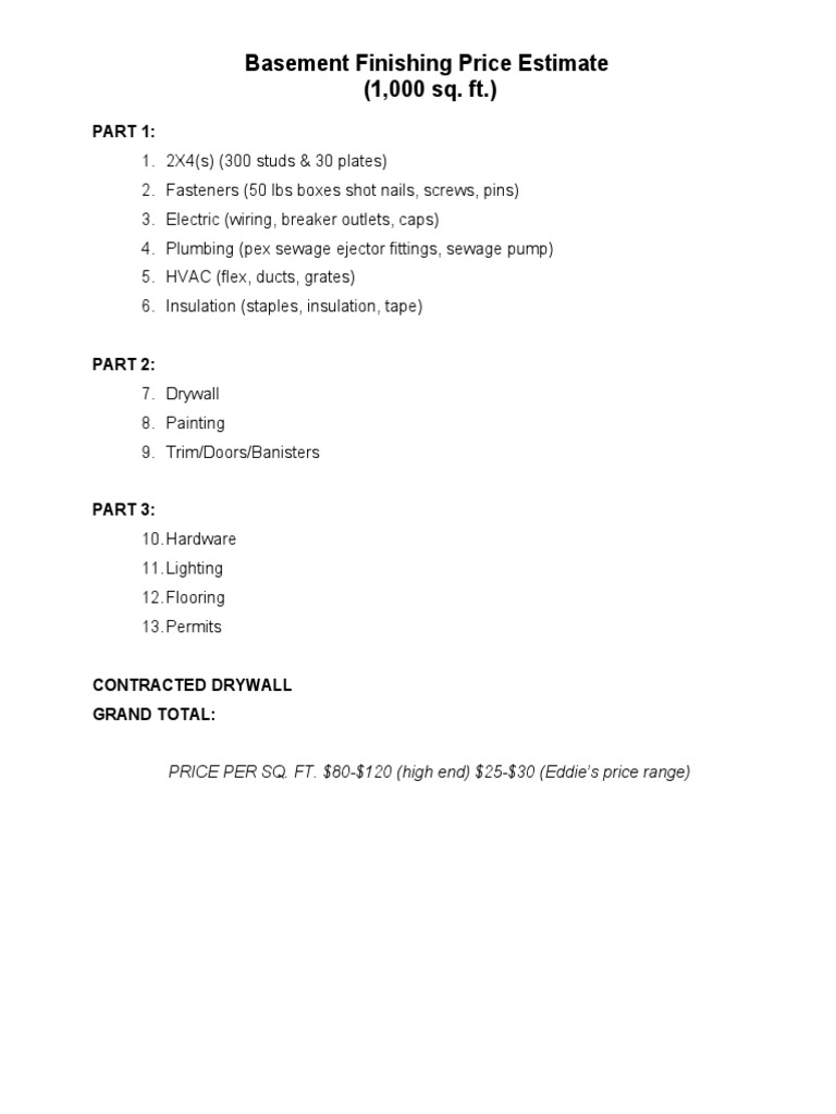 Basement Finishing Cost Breakdown Guide | PDF