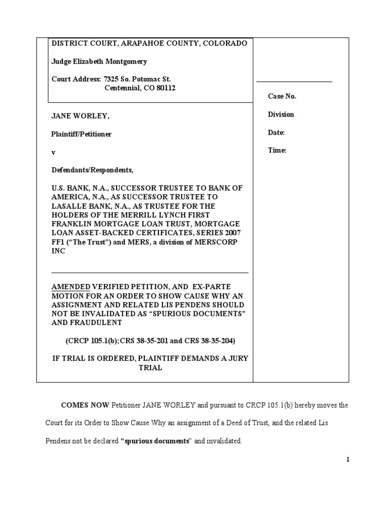 Plaintiff's Fourth Amended Petition and Exparte Motion to Show Cause ...