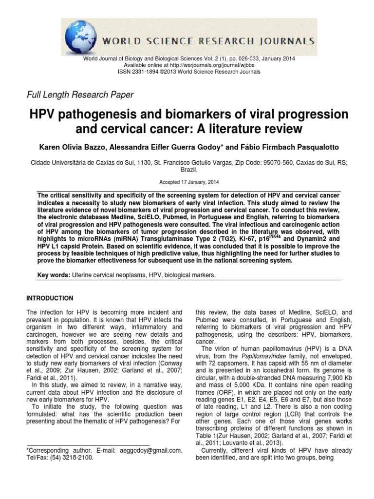 HPV Pathogenesis and Biomarkers of Viral Progression and Cervical ...