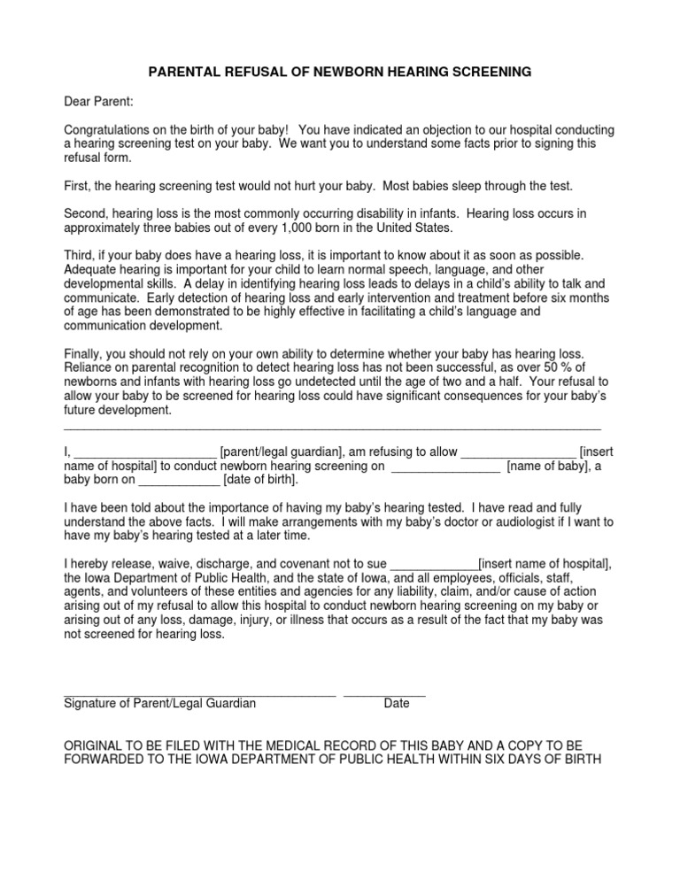 Iowa Parental Refusal of Newborn Hearing Screening | Infants | Hearing Loss