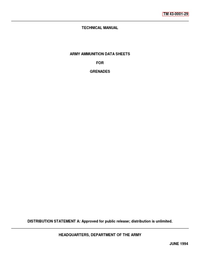 Army Grenade Ammunition Data Sheets | PDF | Fuze | Units Of Measurement
