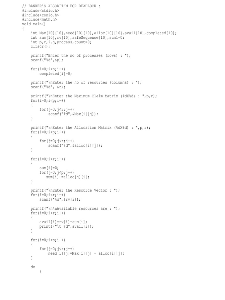 Bankers Algorithm Pdf Matrix Mathematics Applied Mathematics 7948