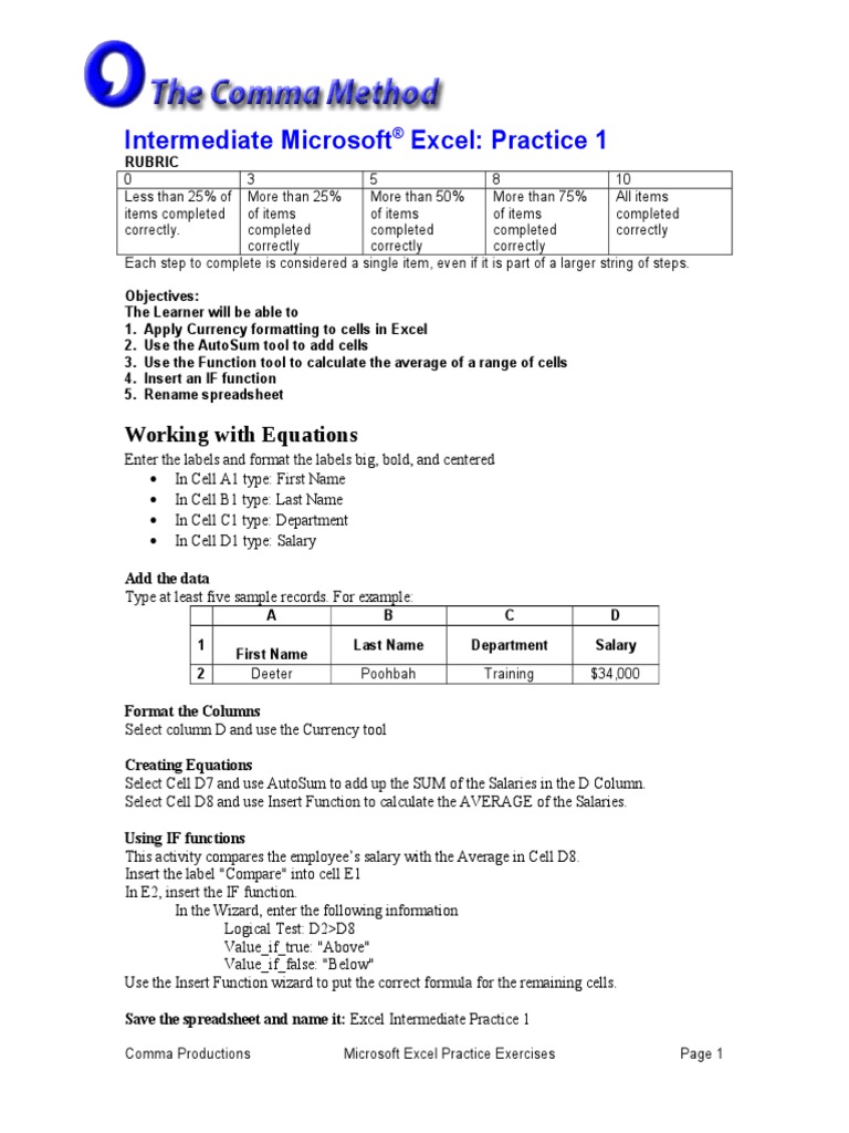EXCEL Intermediate Practice Activities | PDF | Microsoft Excel ...