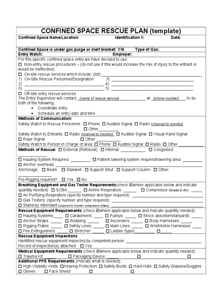 Confined Space Rescue Plan Template | PDF | Emergency | Emergency Management