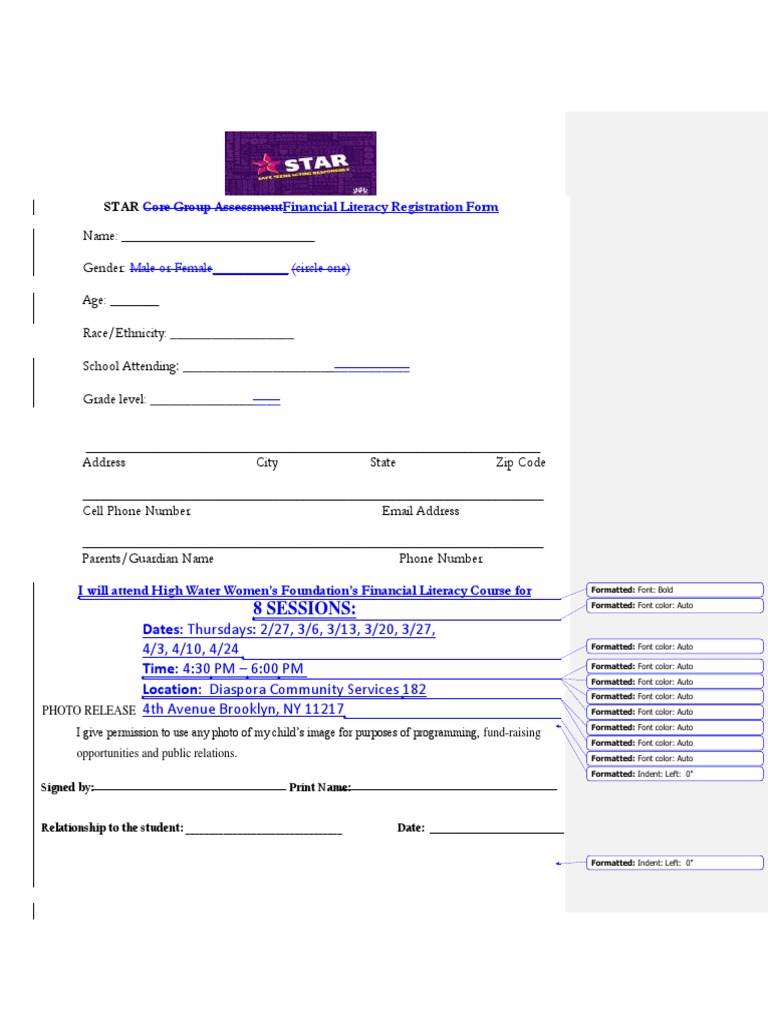 Financial Literacy Registration Form | PDF