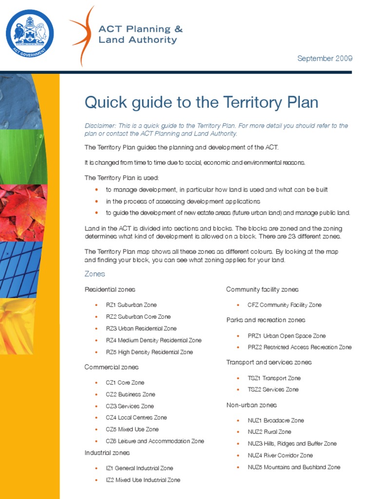 Quick Guide to the Territory Plan | Zoning | Government