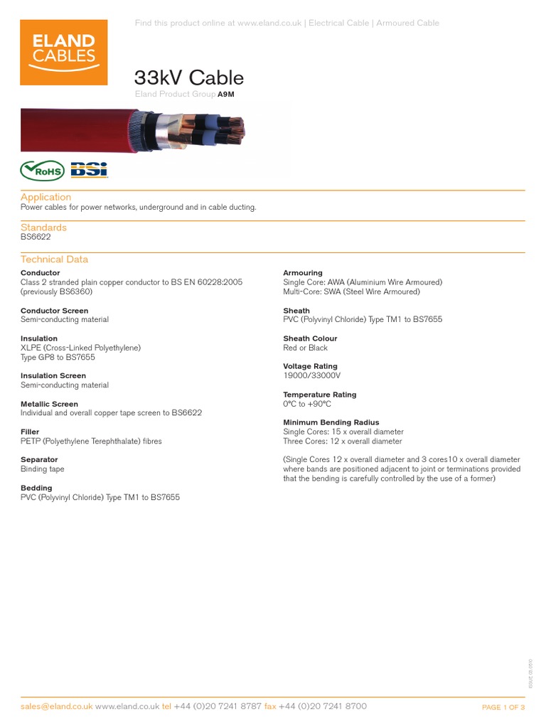 33kV Cable To BS6622 | PDF | Electrical Conductor | Cable