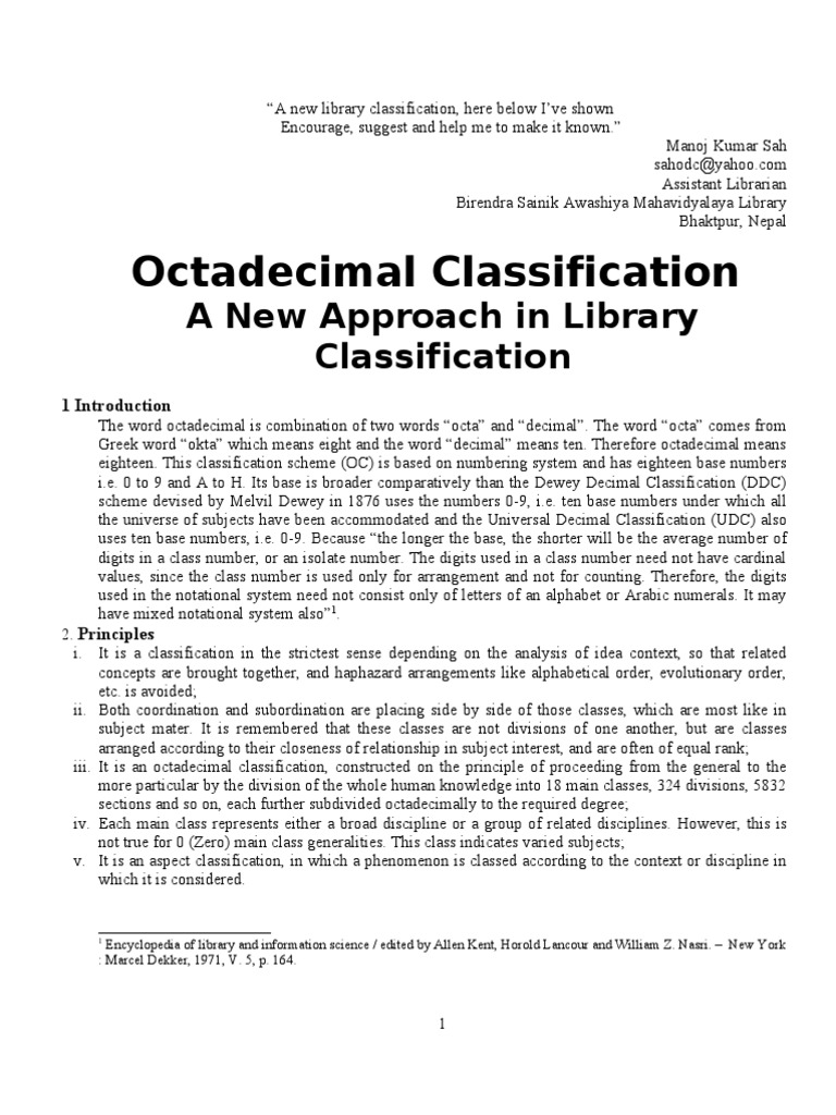 Octadecomal Classification Article | PDF | Inorganic Chemistry | Chemistry