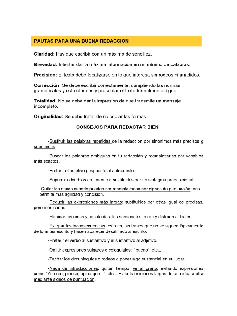 Pautas para una Redacción Efectiva | PDF | Artes del Lenguaje y ...