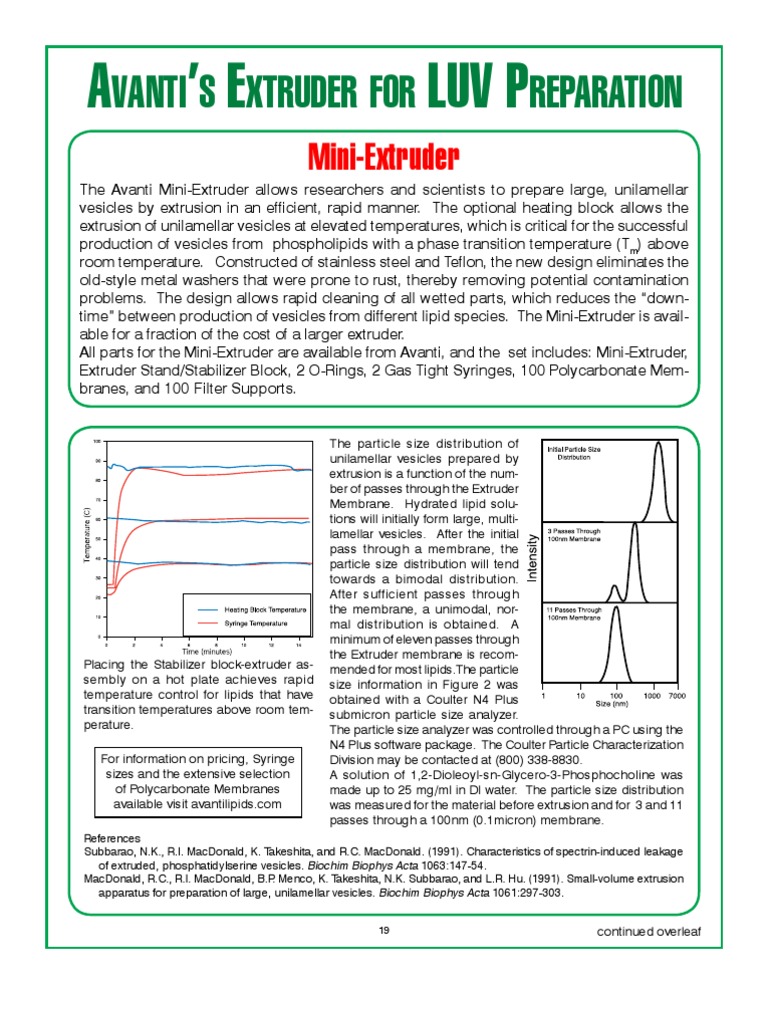 Avanti Brochure 09 MiniExtruder Ultrasonic | PDF | Liposome | Extrusion